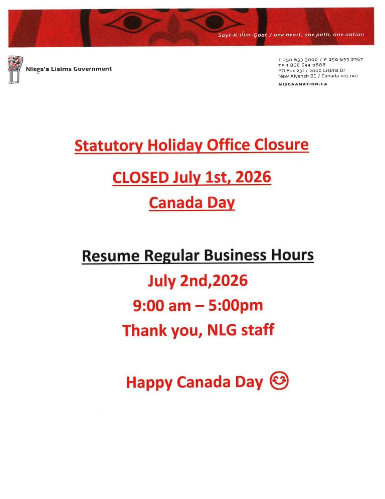 STAT HOLIDAY NOTICE - Nisg̱a’a Lisims Government